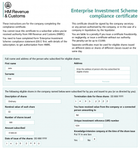 A step-by-step guide to completing an EIS Certificate