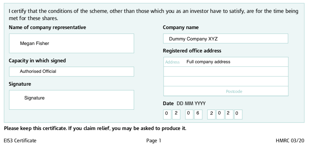 A step-by-step guide to completing an EIS Certificate